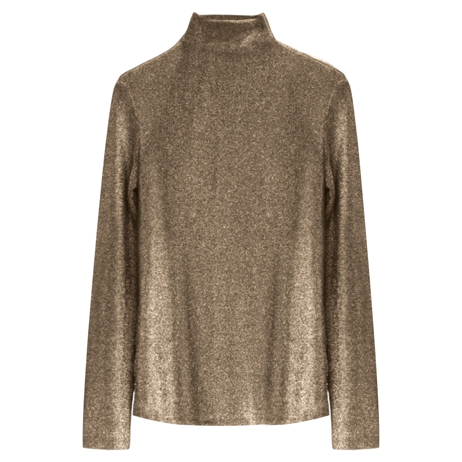 CUZIBR Women Long Sleeve Sequins T-Shirt High Neck Slim Fit Shiny ...