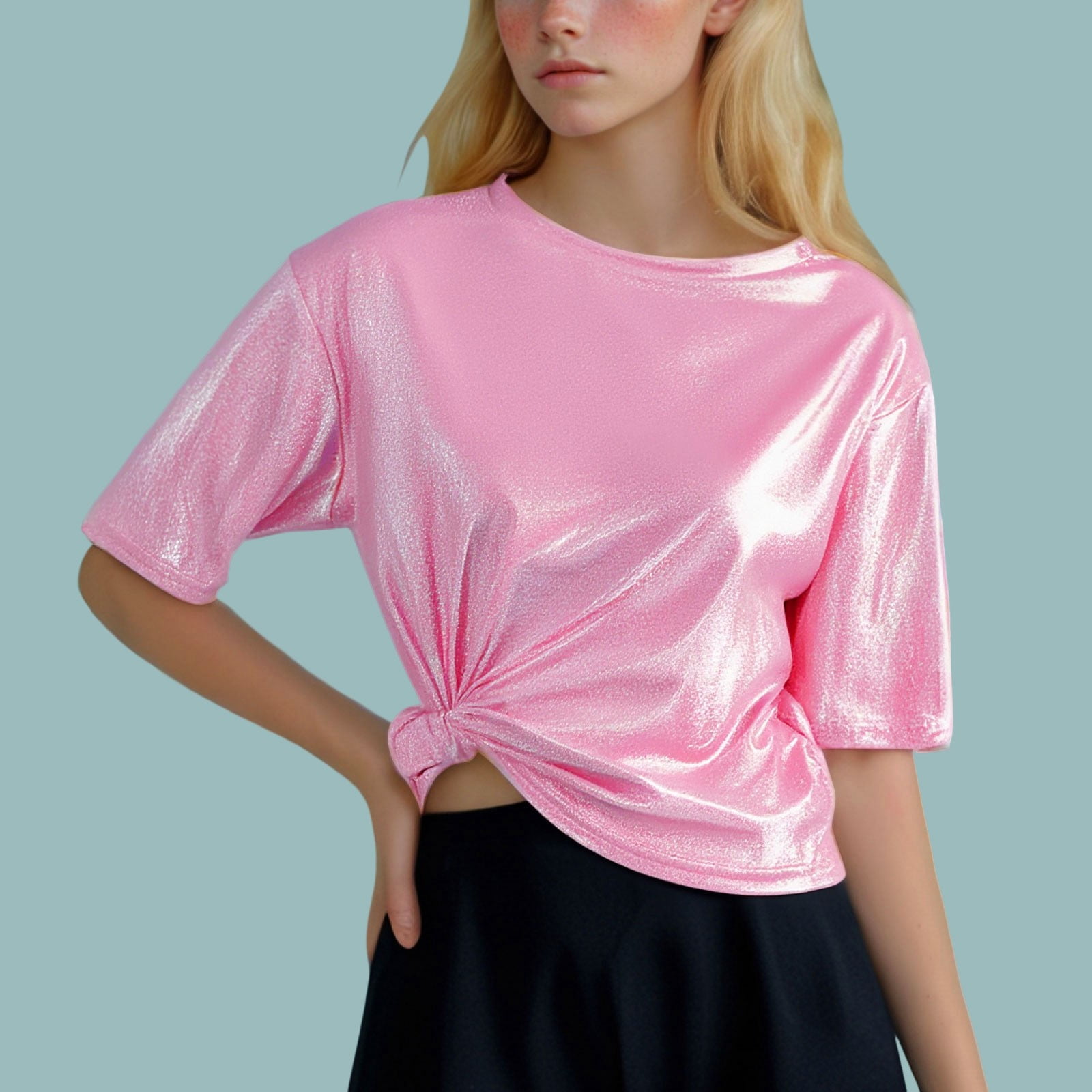 CUZIBR Women'S Carnival Shiny Sequin Tops Shirts Short Sleeve Solid ...