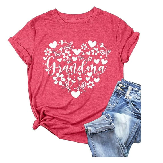 CUZIBR Women'S Casual T Shirts Letter Floral Print Heart Shape Blouse ...