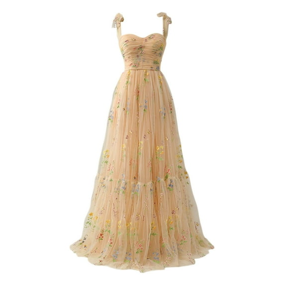 CUZIBR Women'S Graduation Dress Sleeveless Floral Embroidered Square ...