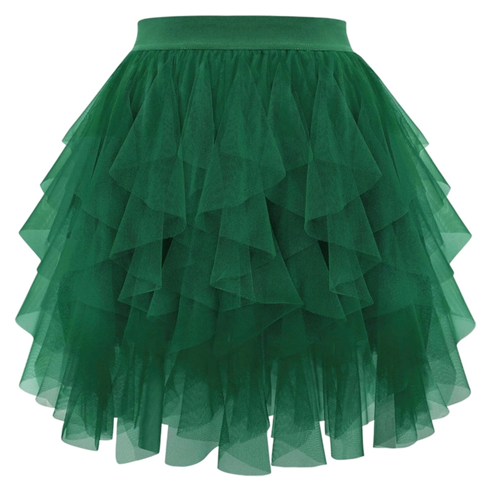 CUZIBR Women Tutu Mini Skirt Elastic Waist Pleated Mesh Solid Color ...