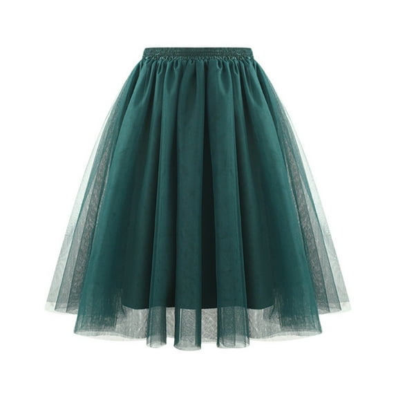 CUZIBR Women Tutu Mini Skirt Elastic Waist Pleated Mesh Solid Color ...