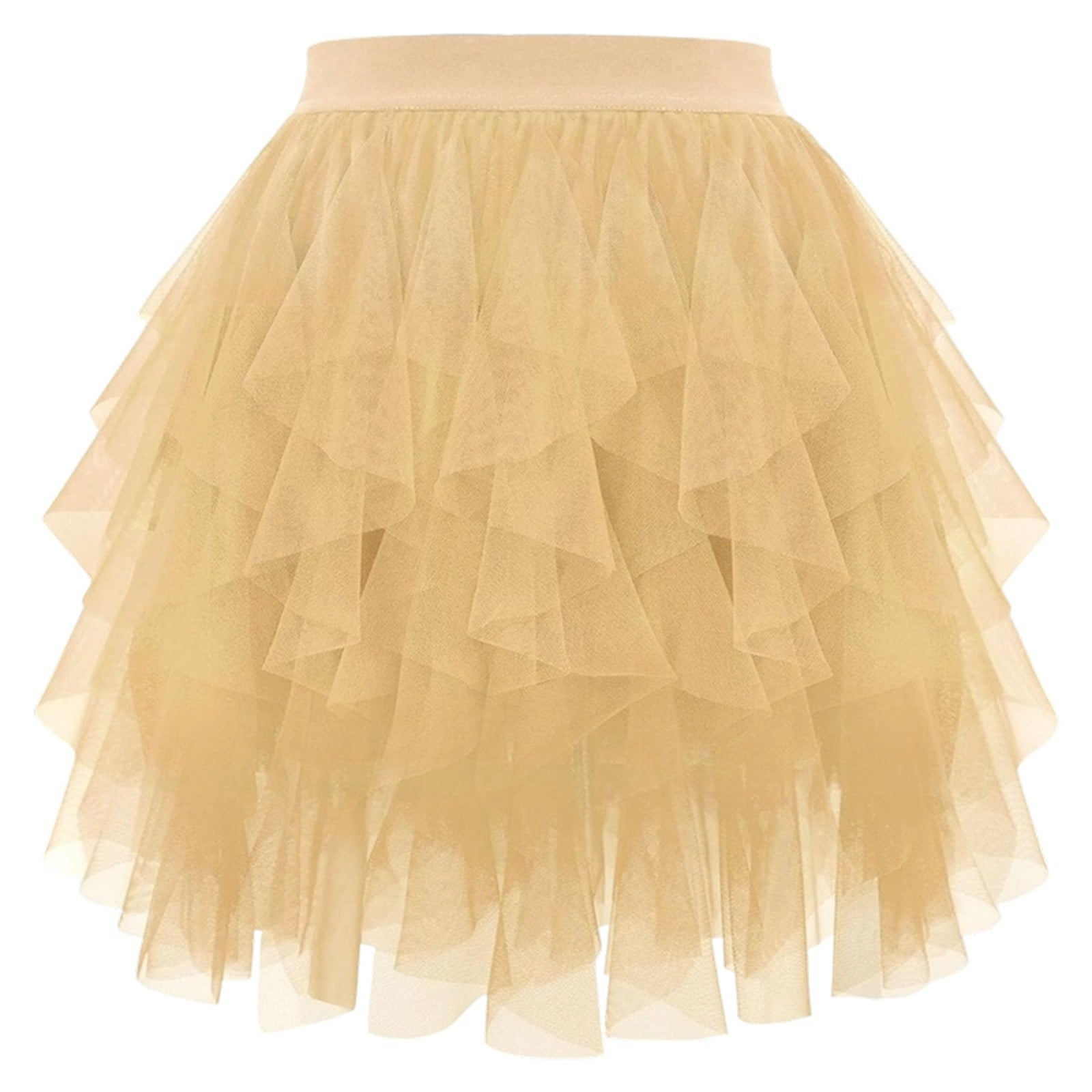 CUZIBR Women Tutu Mini Skirt Elastic Waist Pleated Mesh Solid Color ...