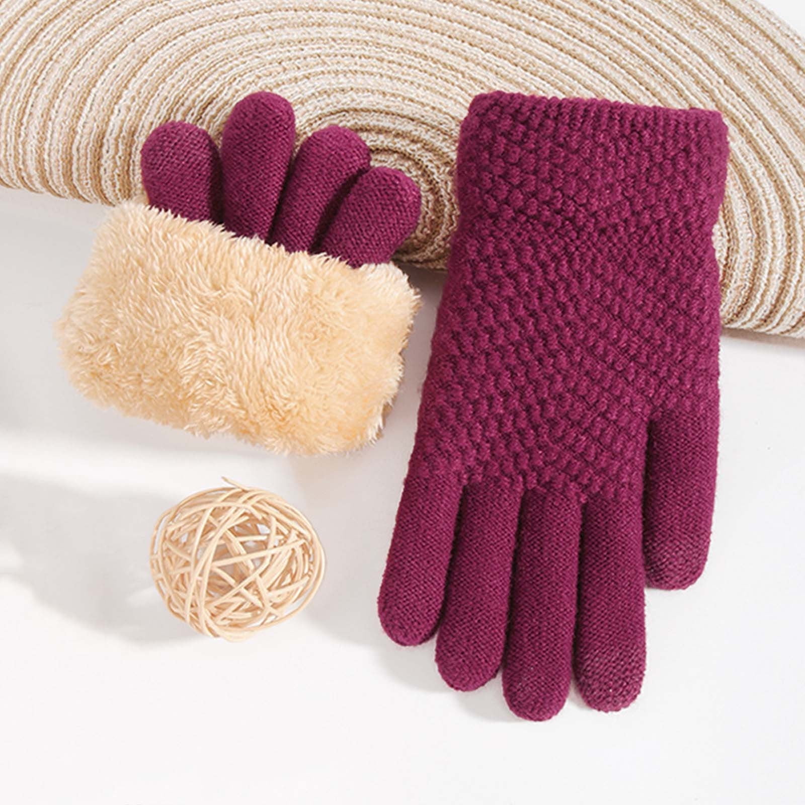 CUZIBR Womens Gloves Thermal Plush Lined Thermal Knitted Mittens ...