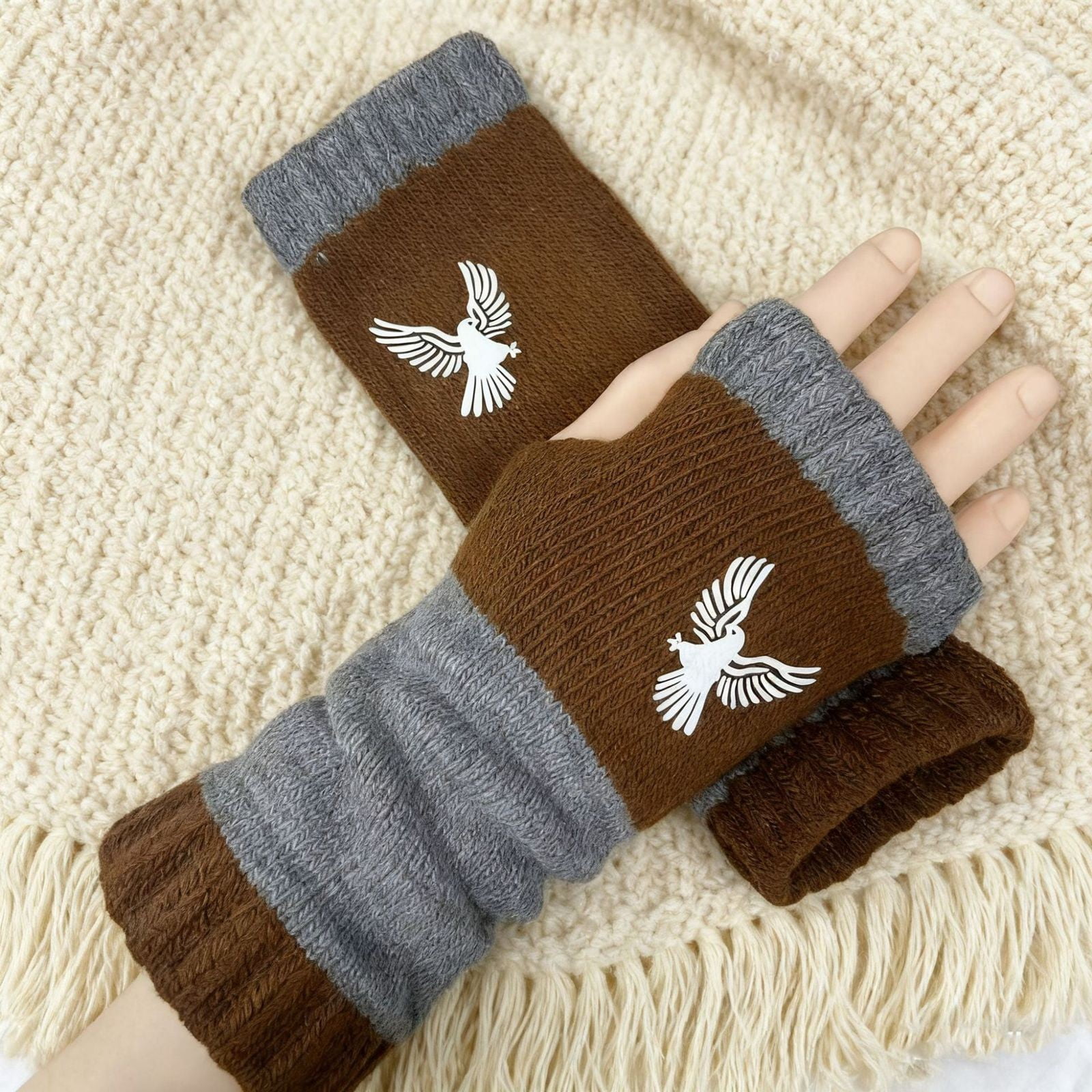 CUZIBR Womens Gloves Women'S Plush Knitted Fingerless Glove Cartton ...