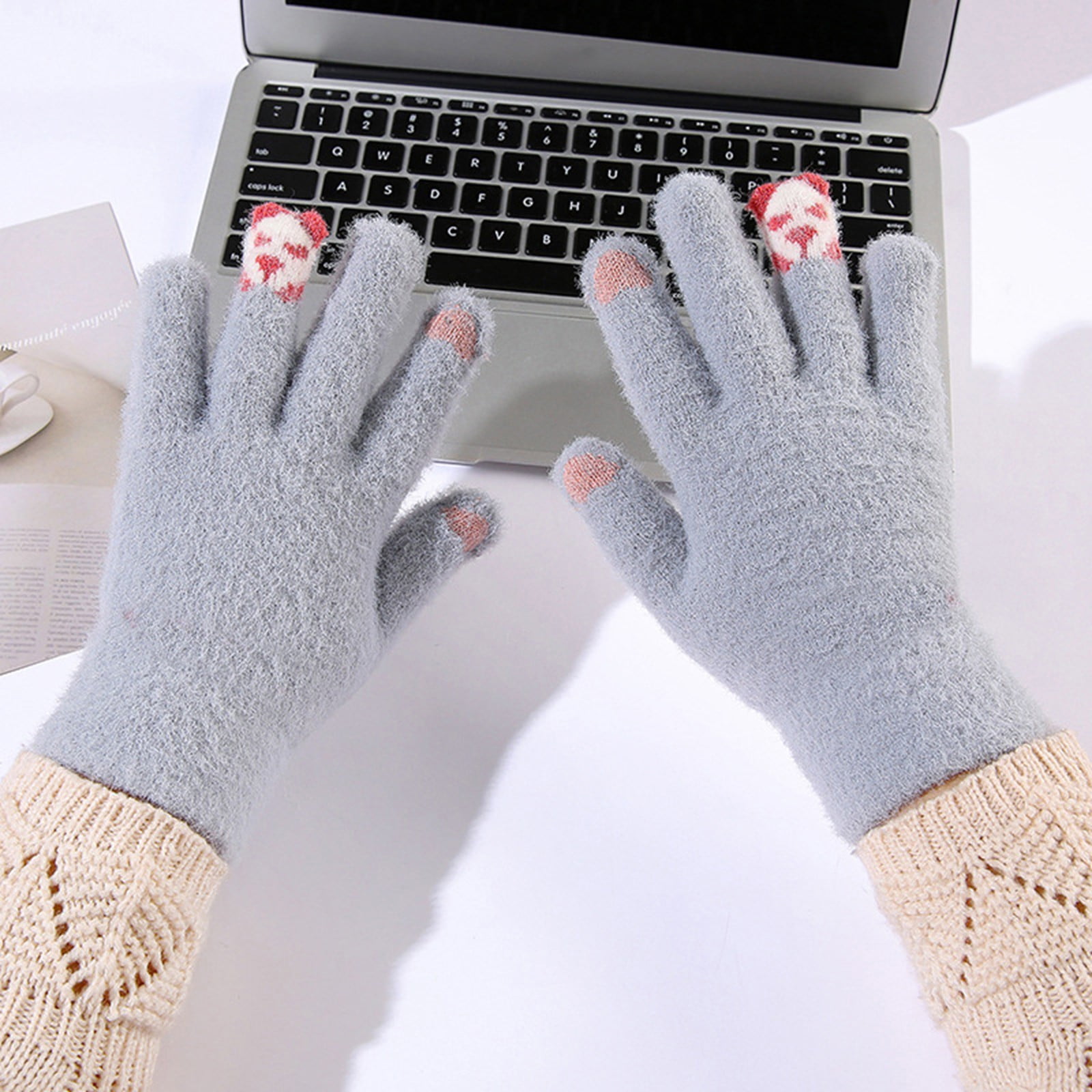 CUZIBR Womens Mittens Cute Panda Finger Cartoon Pattern Fuzzy Lined ...