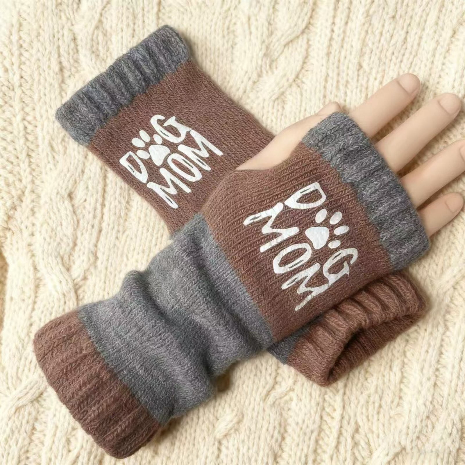 CUZIBR Womens Mittens Women'S Plush Knitted Fingerless Glove Cartton ...
