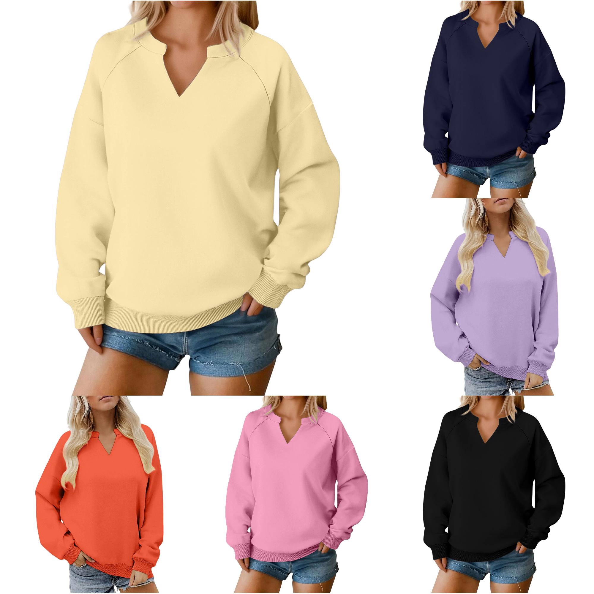 CUZIBR Womens Sweatshirt Solid Color Crew Neck Cozy Relaxed Fit Warmth ...