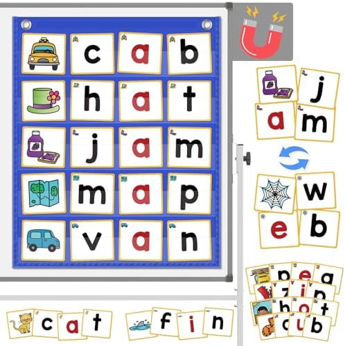 CVC Word Building Pocket Charts with 64 Phonics Flash Cards ...