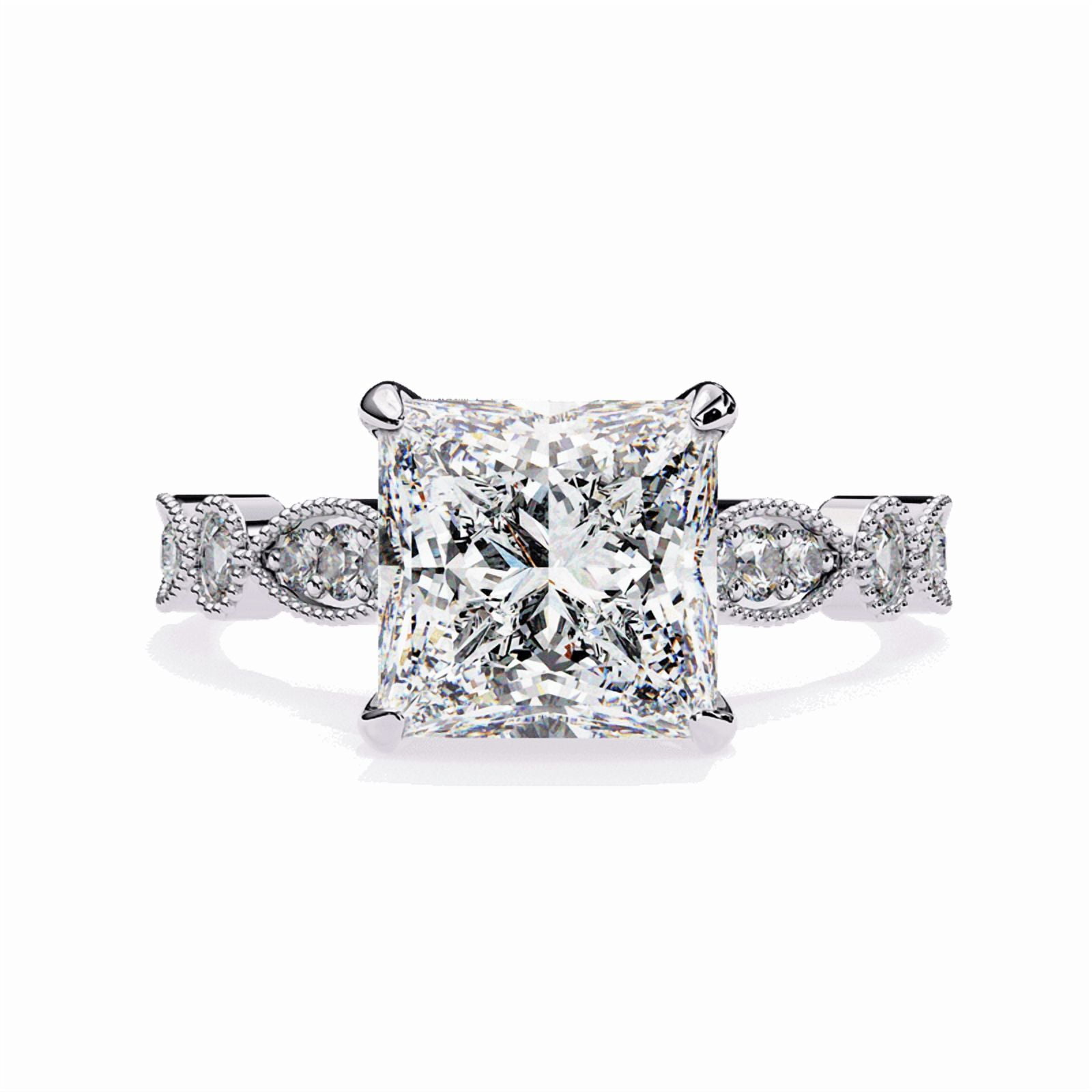 CVD Diamond Ring 2.28CT Princess Cut Lab Grown Diamond, Milgrain Band ...