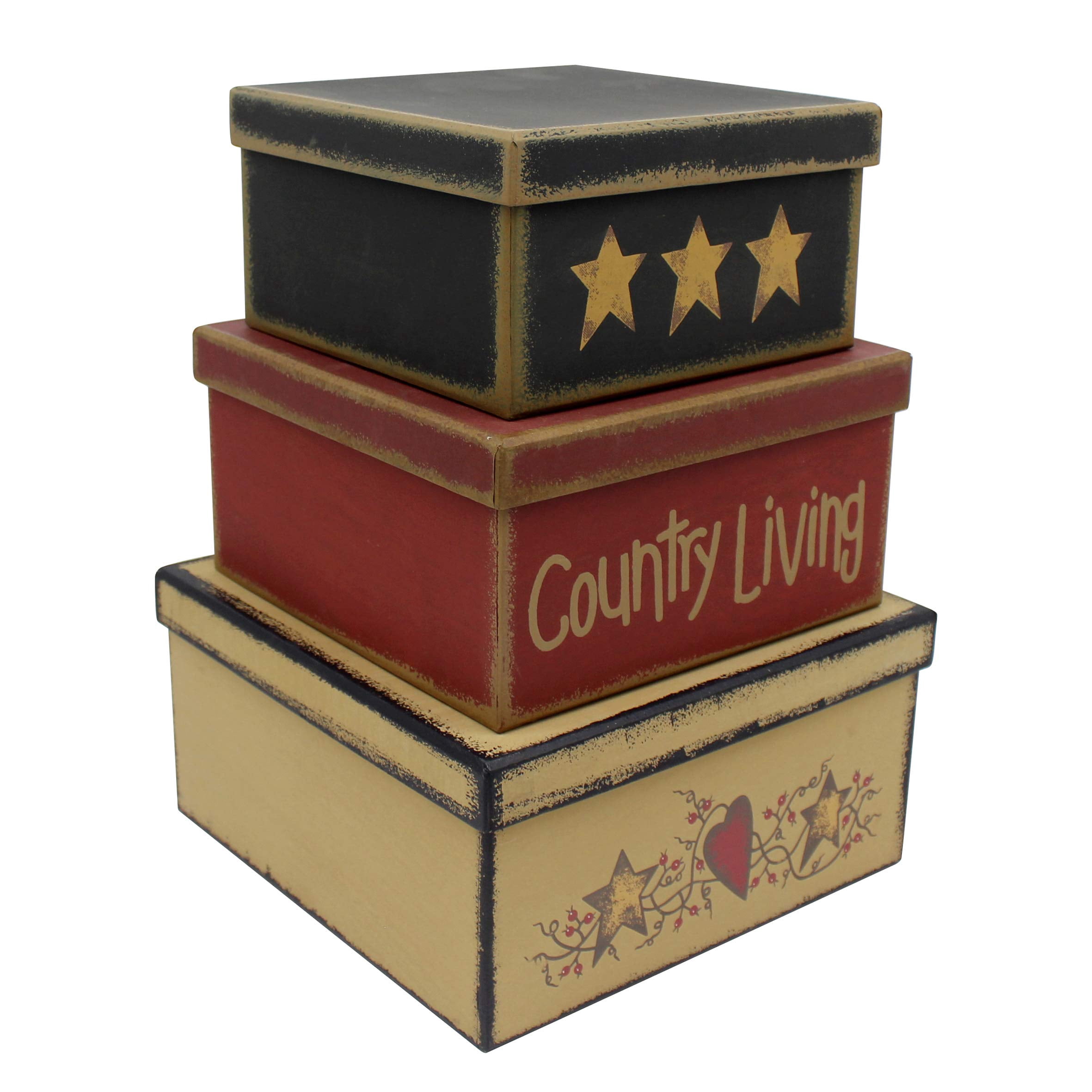 CVHOMEDECO. Farmhouse Square “Country Living” Cardboard Nesting Boxes ...