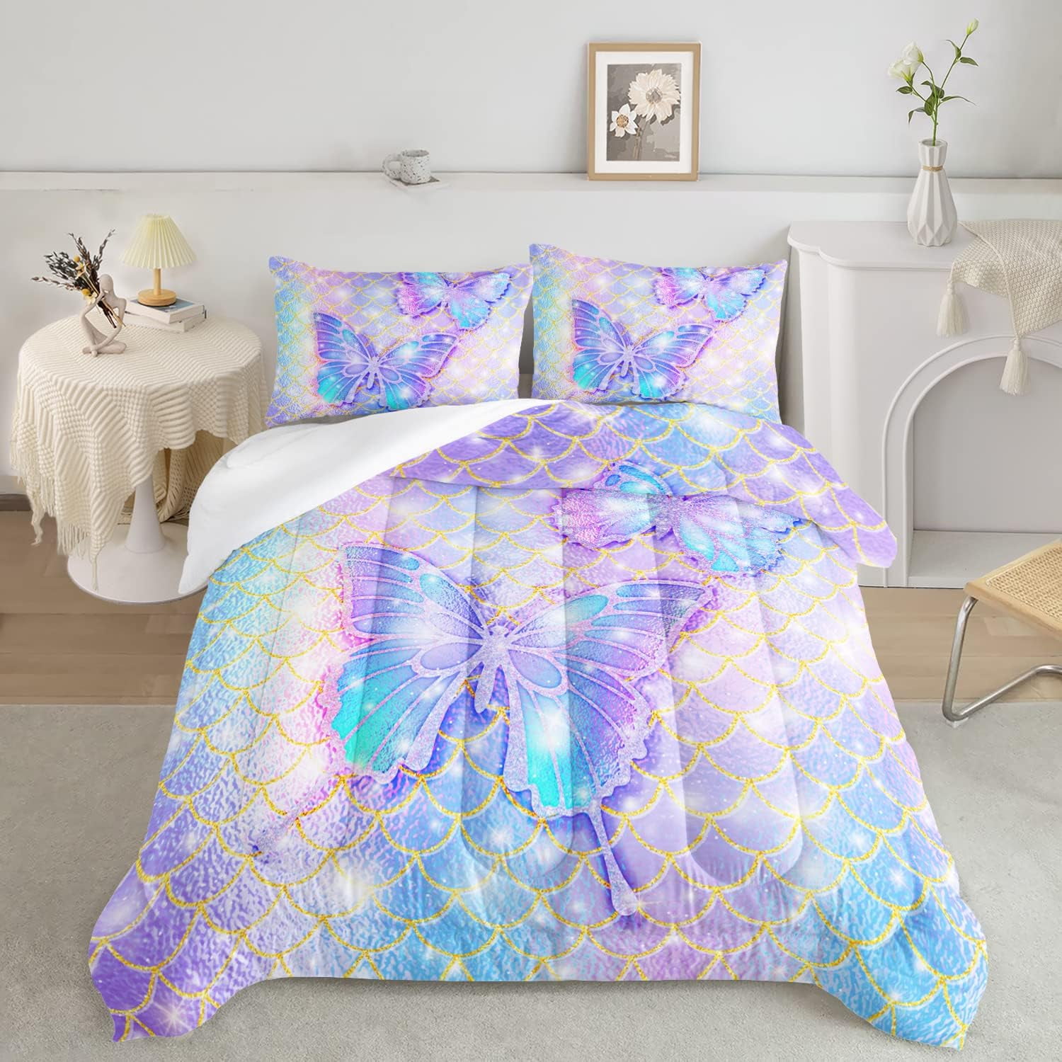 CVHOUSE Butterfly Twin Comforter Set for Girls Teens.Butterfly Twin ...