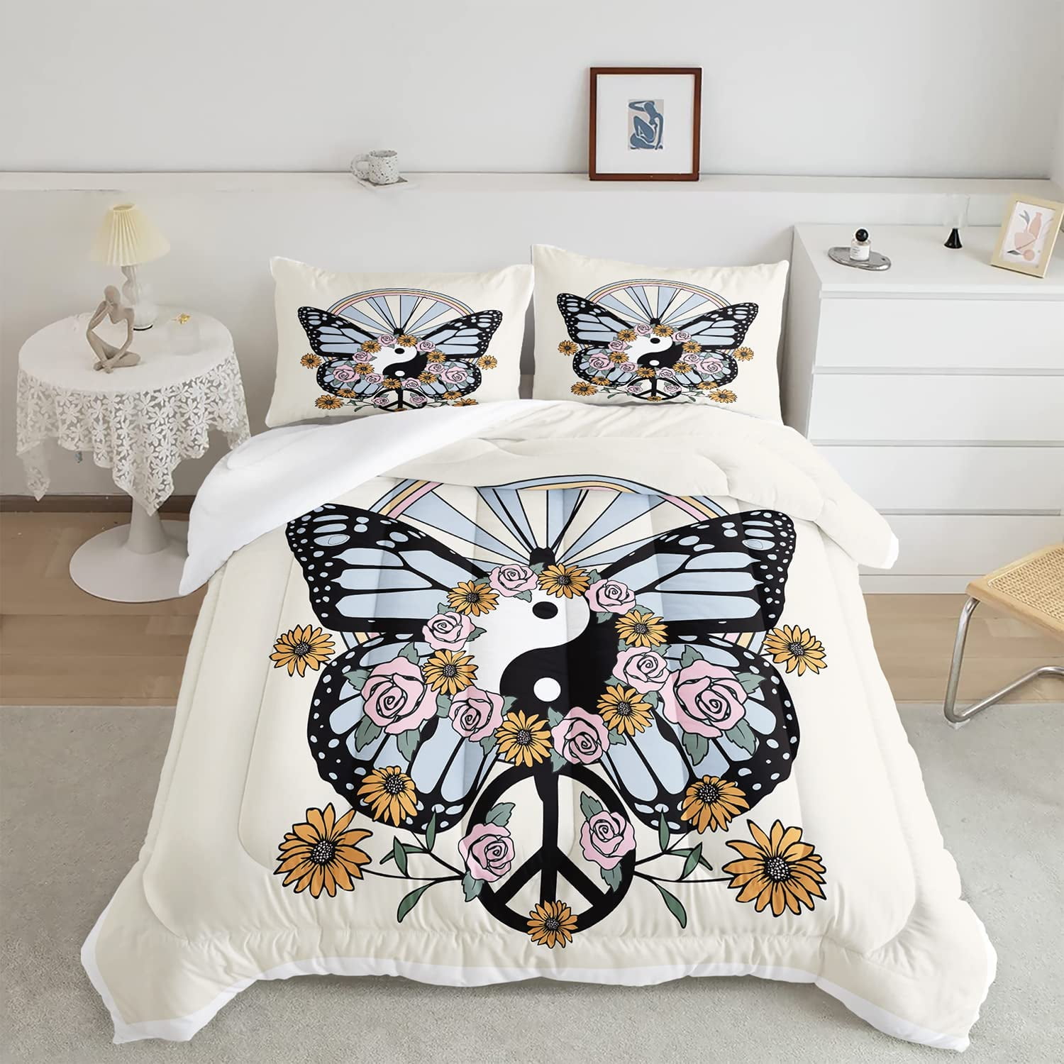 CVHOUSE Butterfly Twin Comforter Set for Girls Teens.Butterfly Twin ...