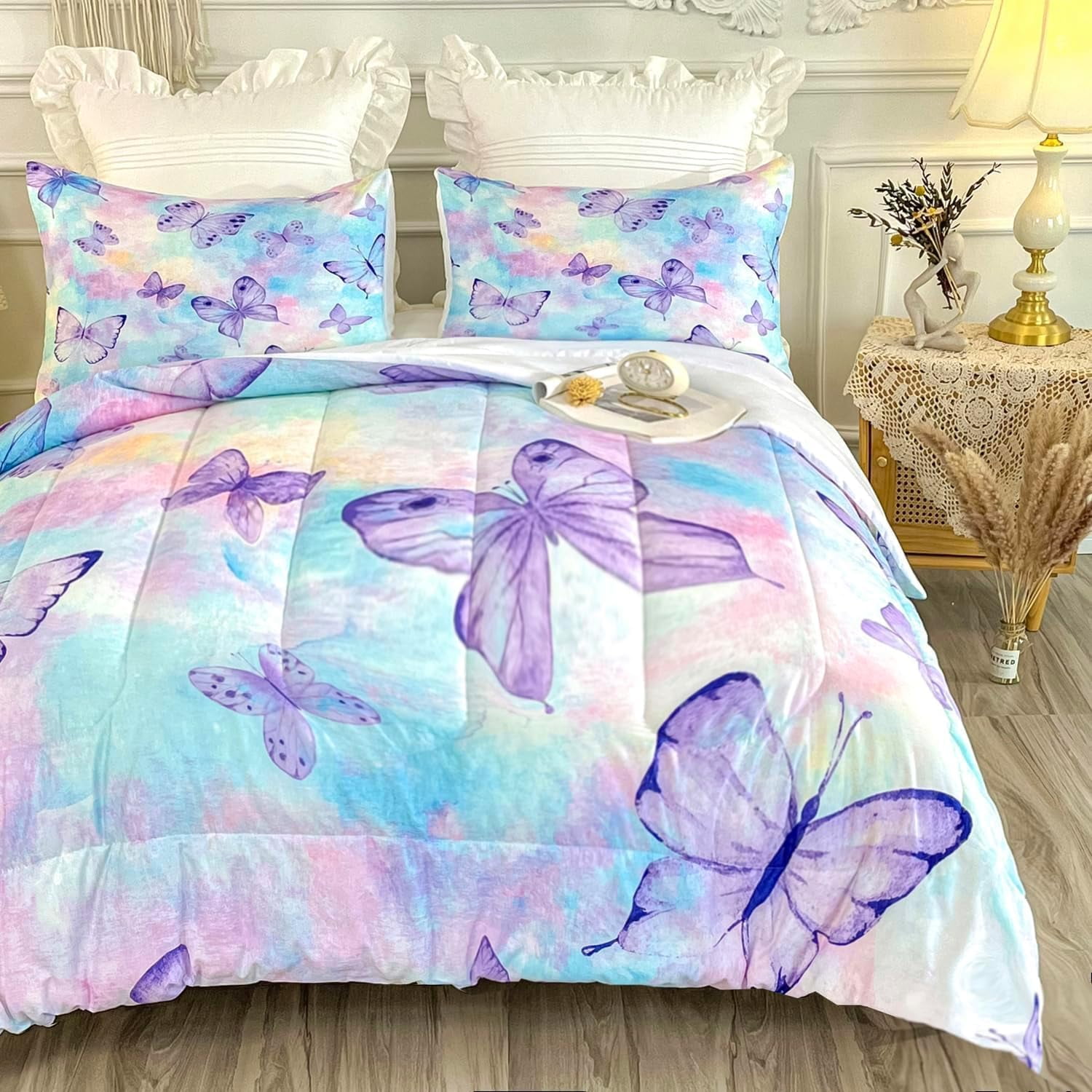 CVHOUSE Butterfly Twin Comforter Set for Girls Teens.Butterfly Twin ...