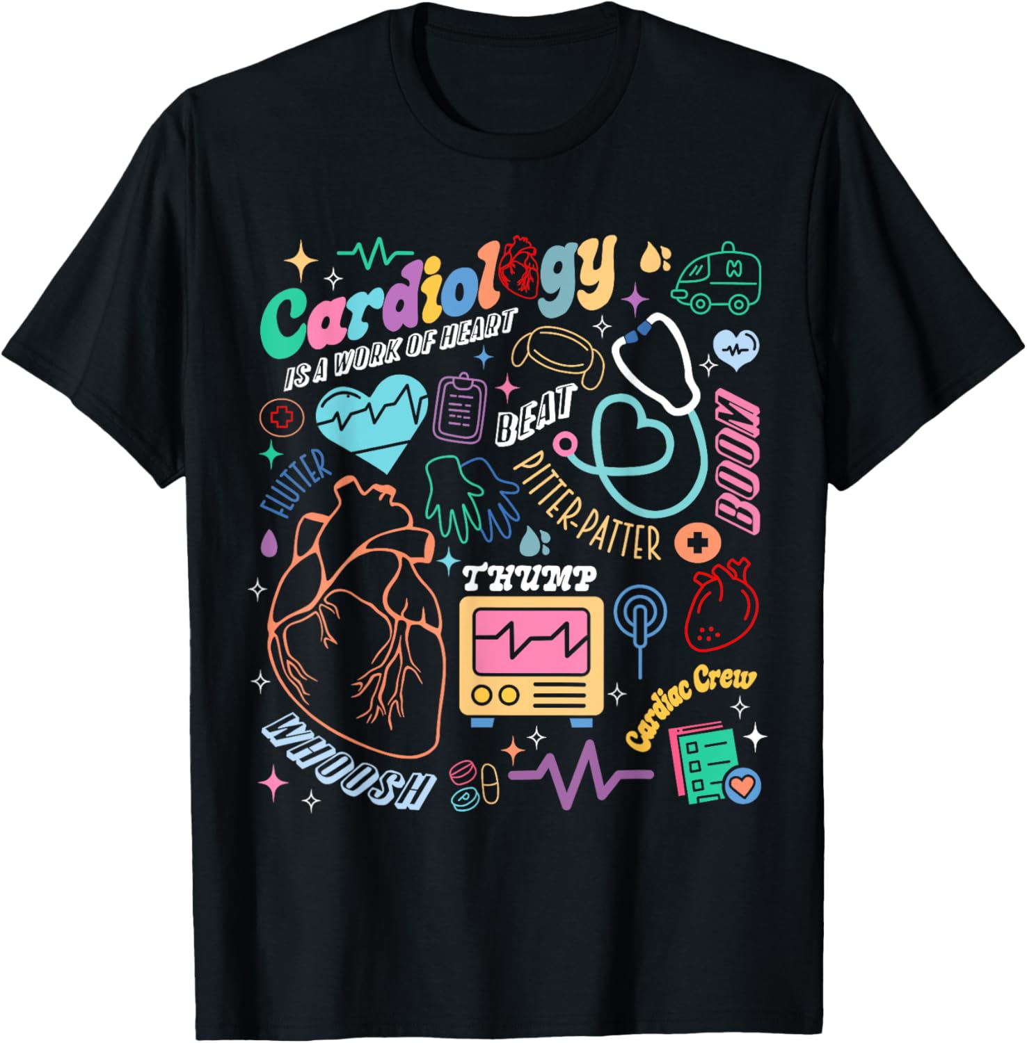 CVICU Cardiac Nurse Retro Anatomy Cardiology Human Heart RN T-Shirt ...