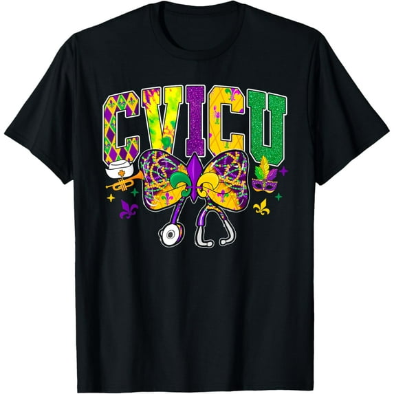 CVICU Nurse Mardi Gras Coquette Bow Funny Men Women Carnival T-Shirt ...