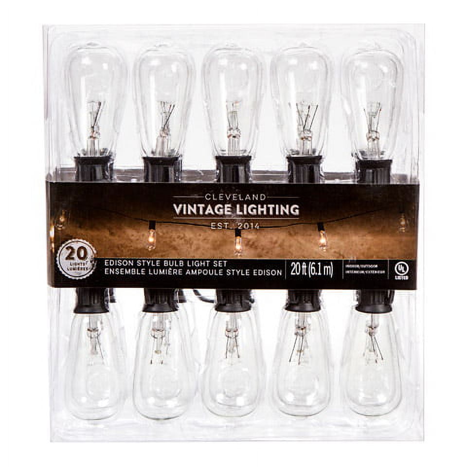 CVL Vintage String Lights - 20 Foot Cord - 20 3 x 1.5-inch Edison Bulbs ...