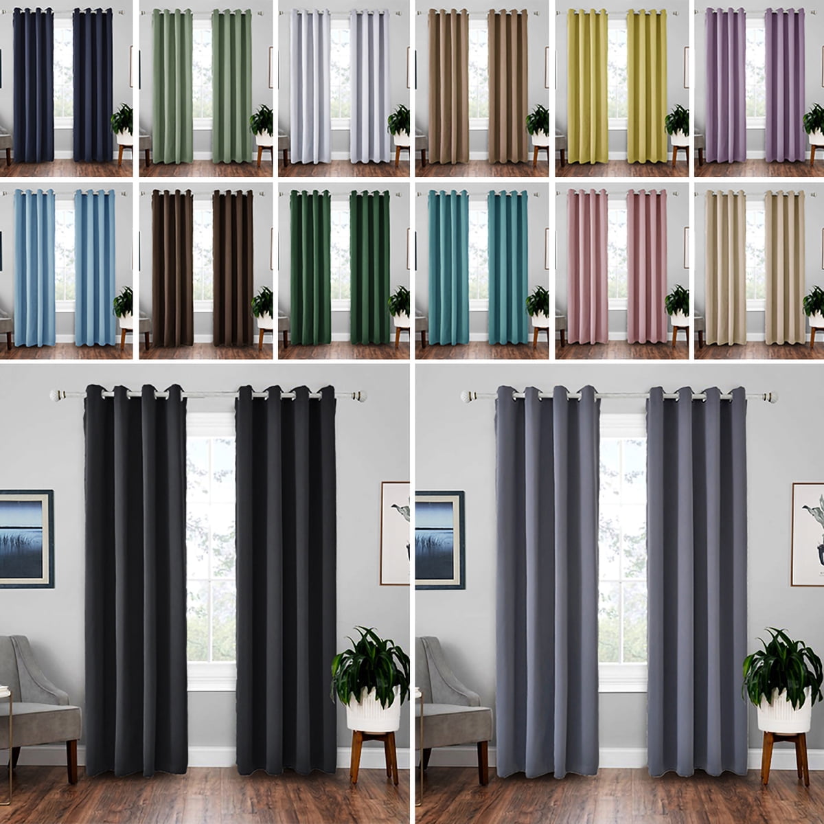 CVLIFE 2 Set Frabic Blackout Curtains Thermal Insulated Window Drapes ...