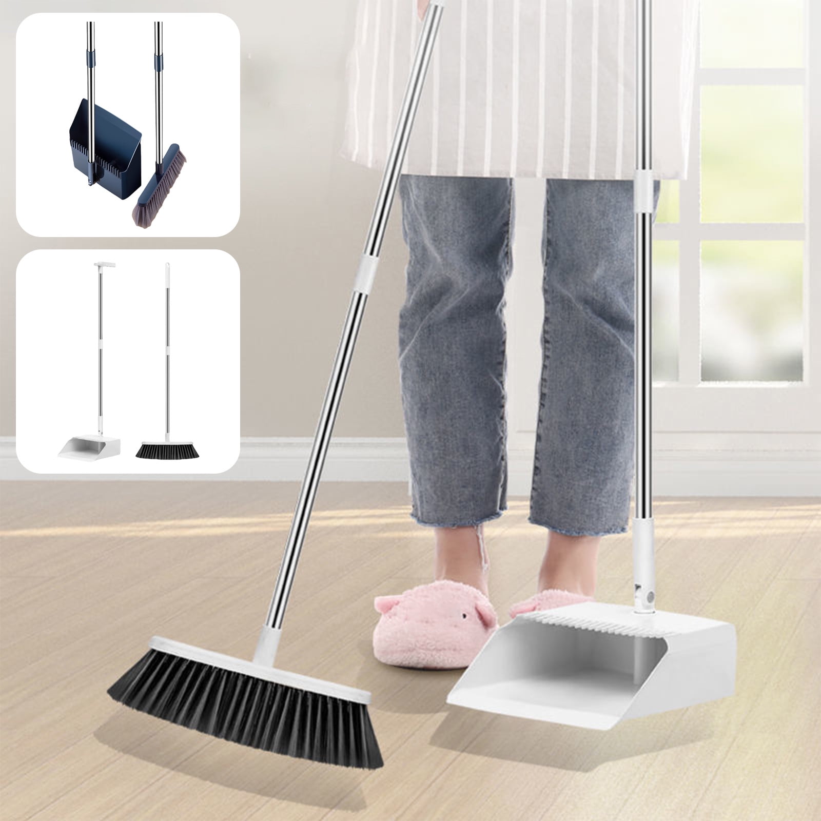 CVLNCYCLING Broom,Broom and Dustpan Set for Home,Steel Broom and ...