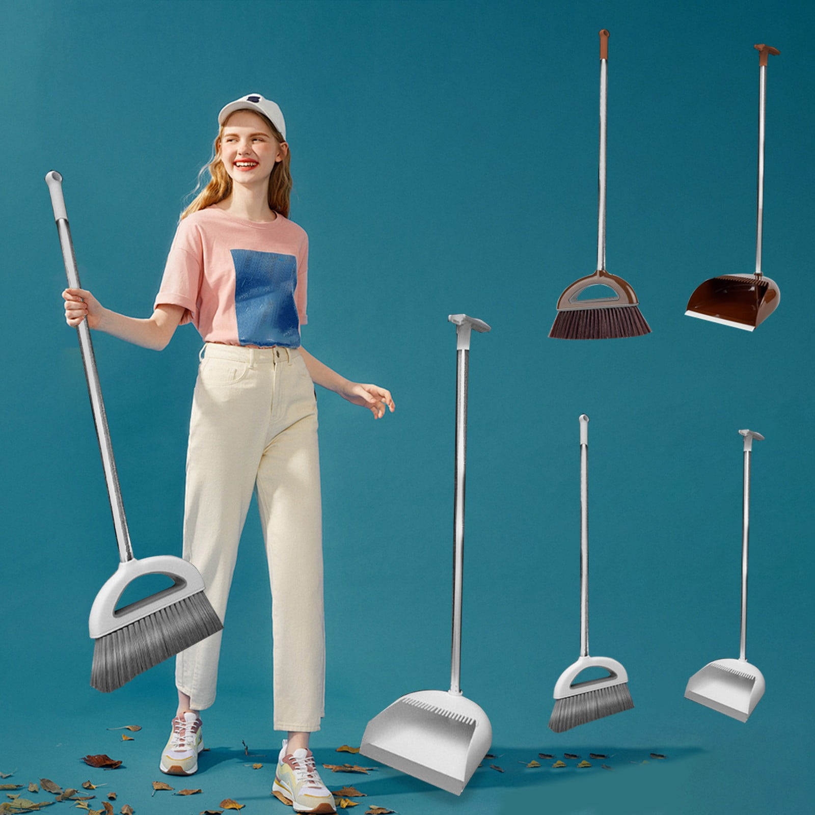 CVLNCYCLING Broom,Broom and Dustpan Set for Home,Steel Broom and Dustpan Set,Brooms for Floors ...