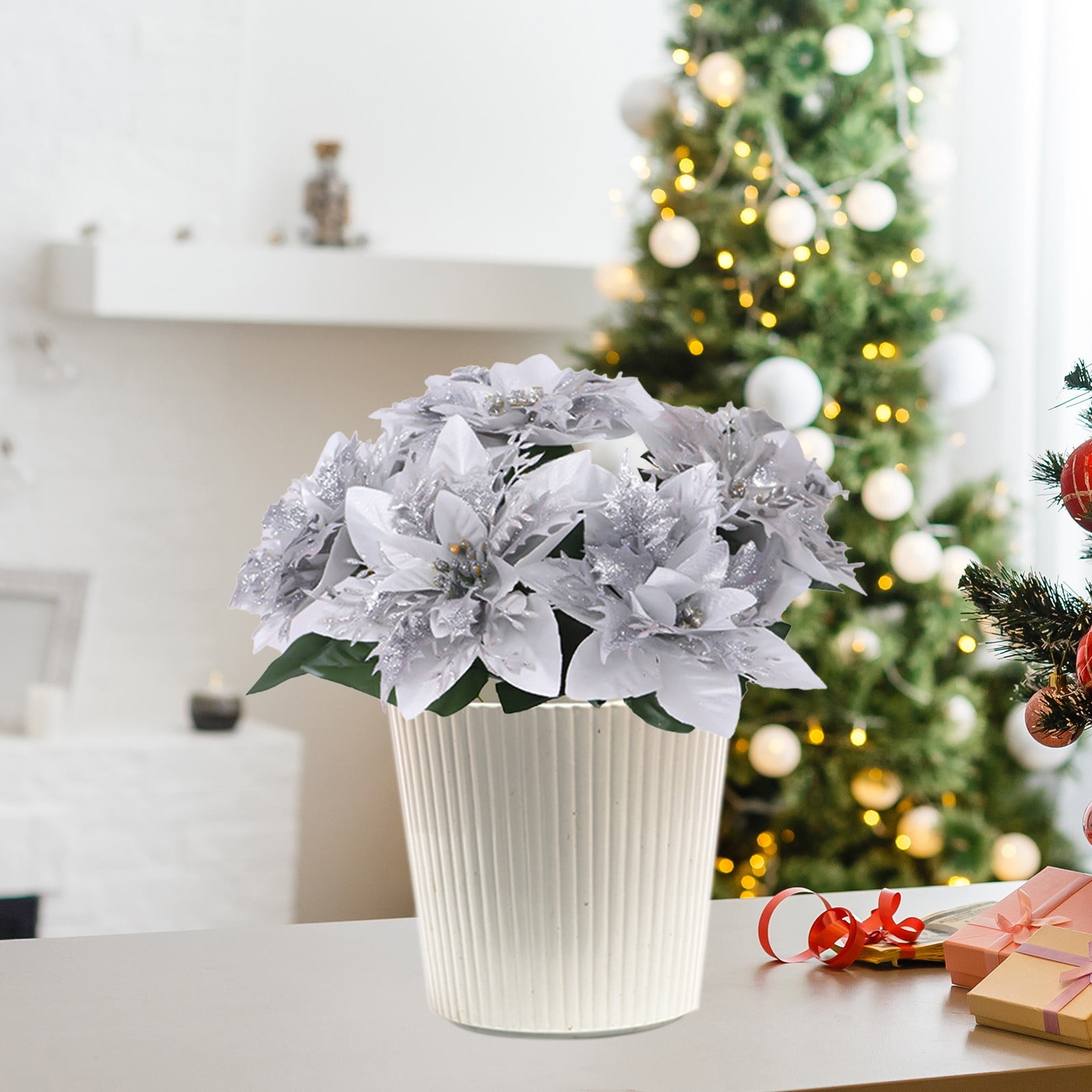 CVLNCYCLING Christmas Decoration Christmas 7 Forks Simulation Bouquet Crosss Border Flannel ...