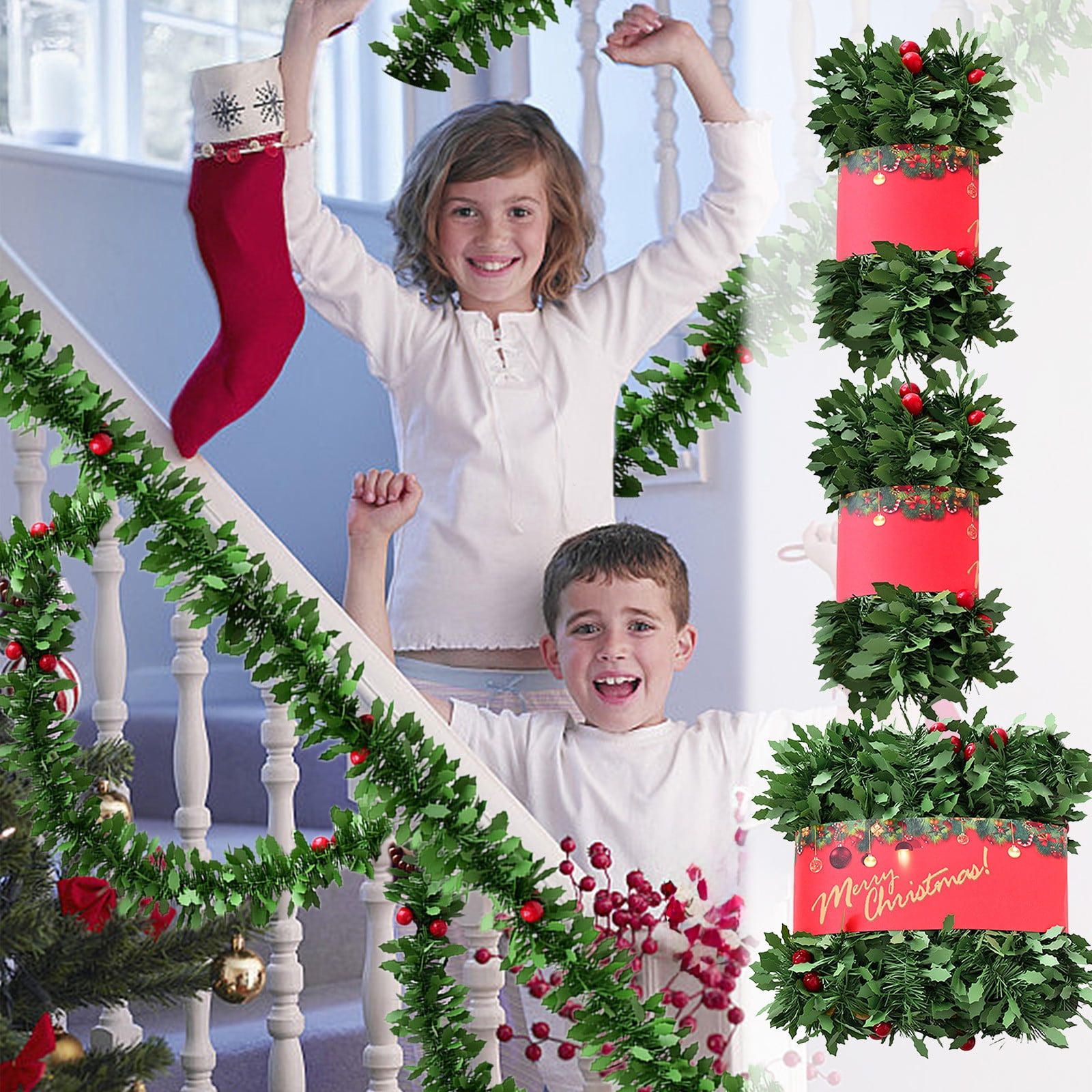 CVLNCYCLING Christmas Decoration Christmas Leaves Red Fruit Green Grass ...