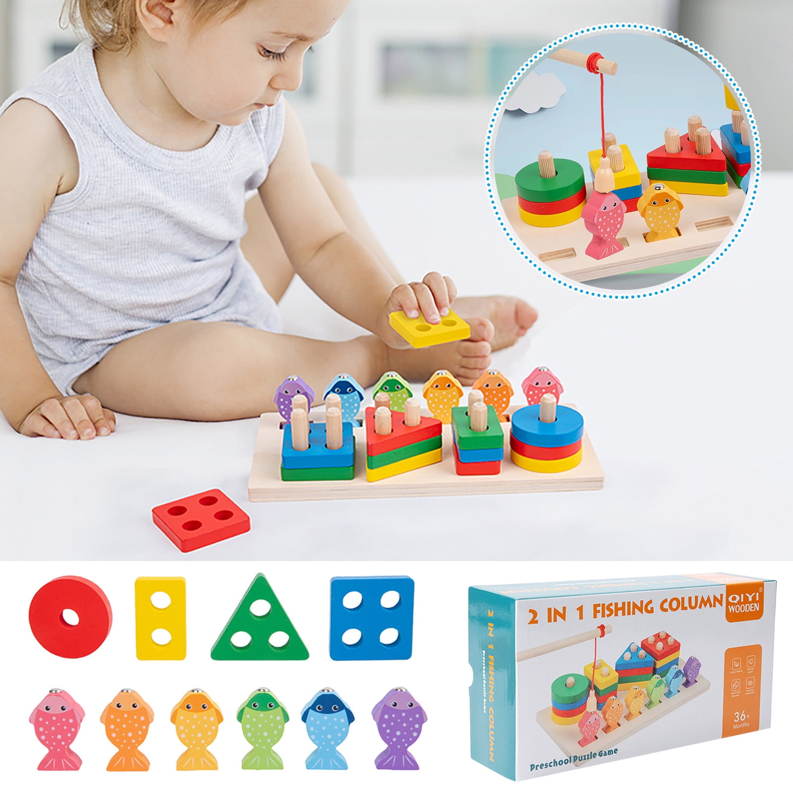 CVLNCYCLING Clearance Building Blocks for Toddlers,Building Play Sets,2-in-1 Wooden Toy Bag Toys ...