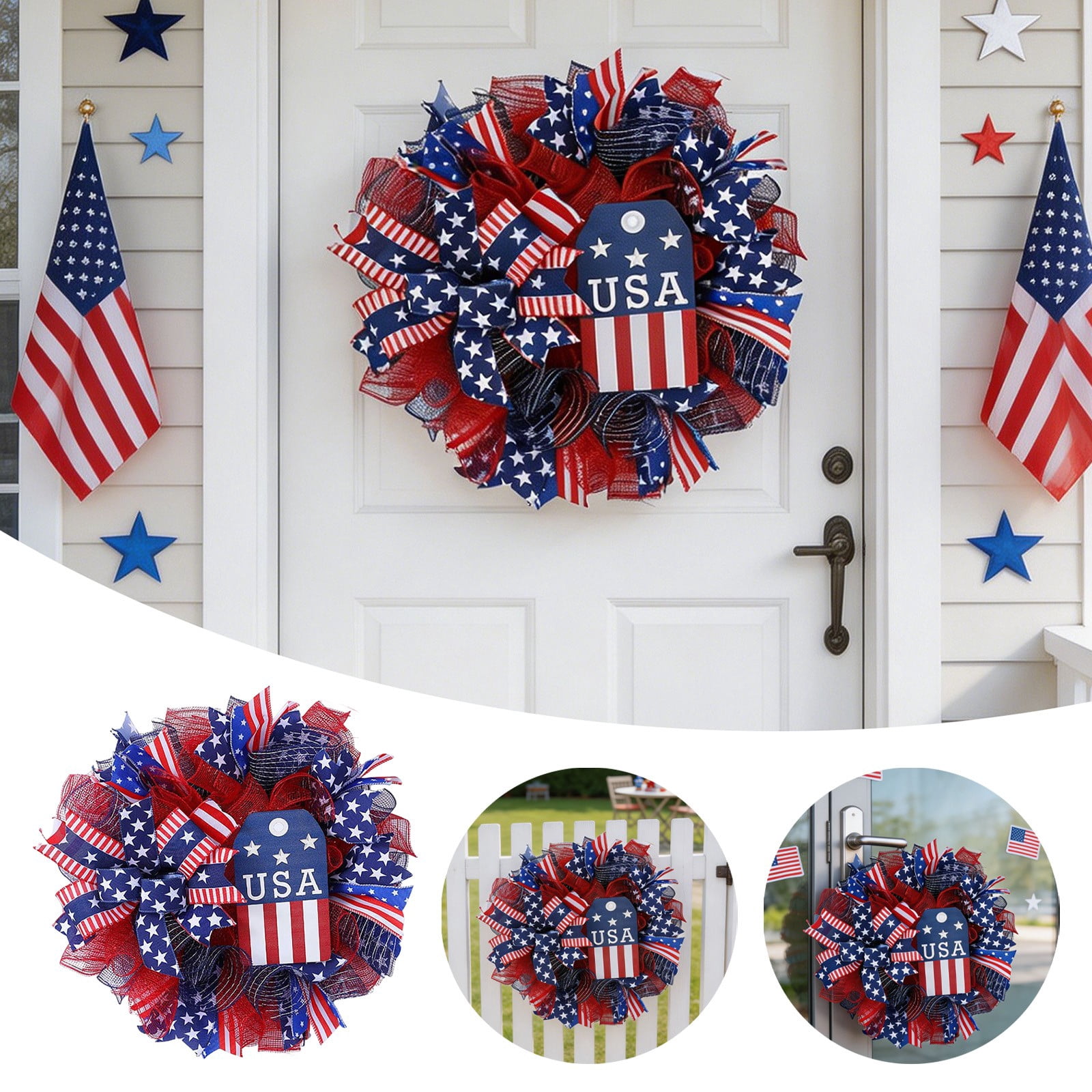 CVLNCYCLING Independence Day Flag Wreath, Patriotic Wall Garland, Front ...