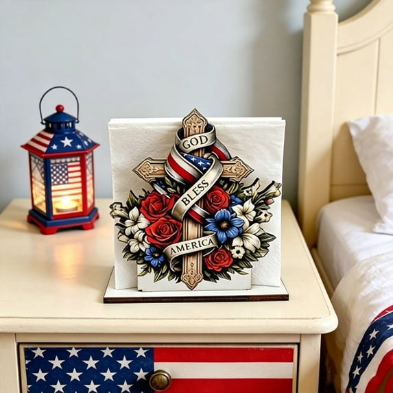 CVLNCYCLING Independence Day Wooden Tissue Shelf, Patriotic Holiday ...