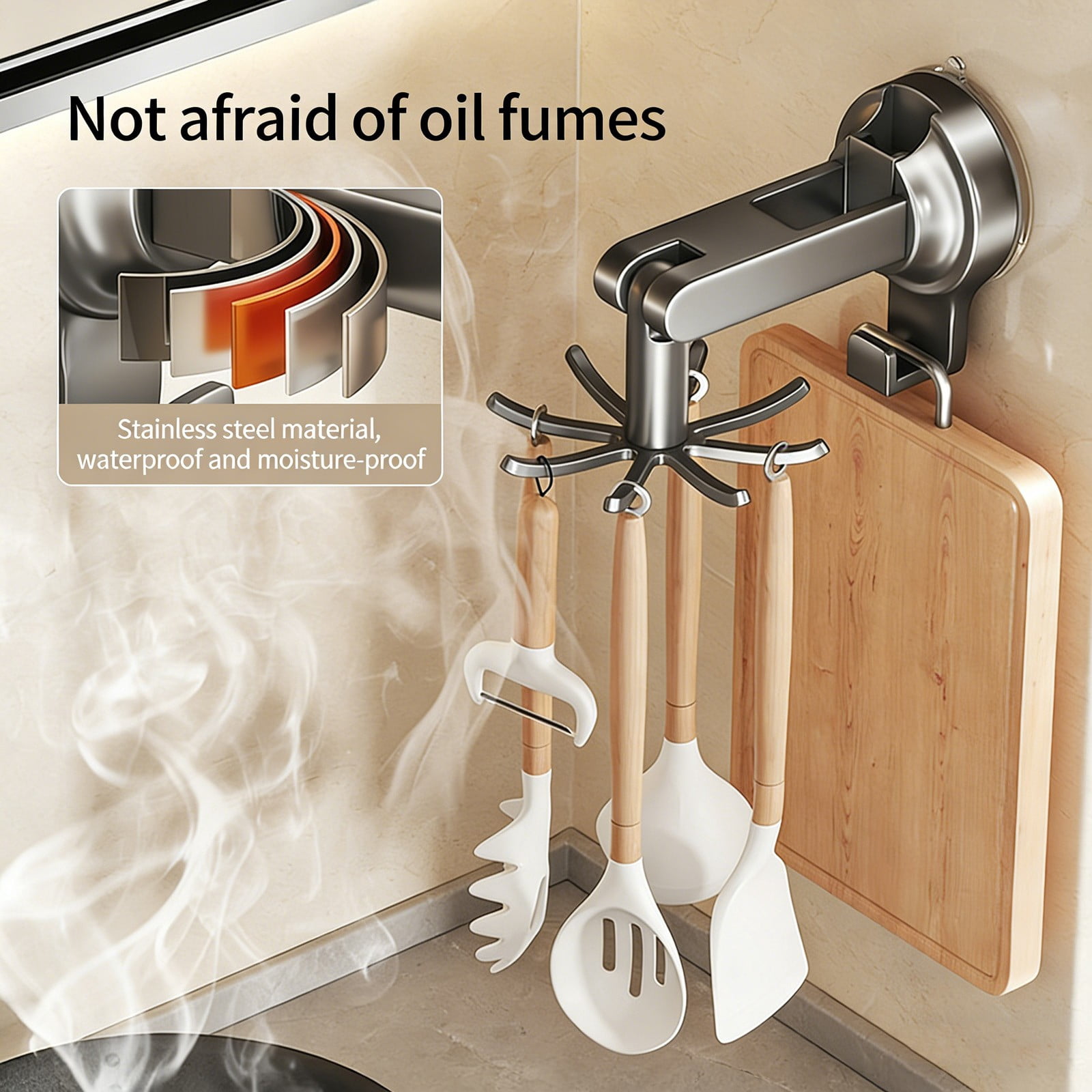 CVLNCYCLING Rotating Suction Cup Rack, 8 Hooks Kitchen Utensil, Cutting ...