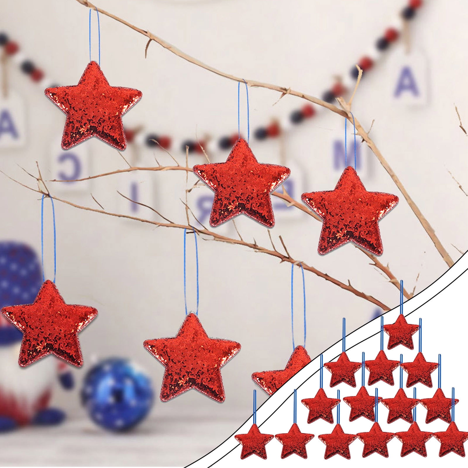 CVLNCYCLING Star Pentagram Pendant, Sequins Independence Day Decoration ...