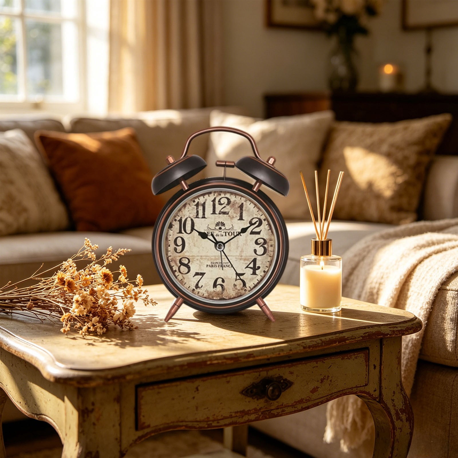 CVLNCYCLING Vintage Double Chime Alarm Clock, Silent Non Ticking Metal ...