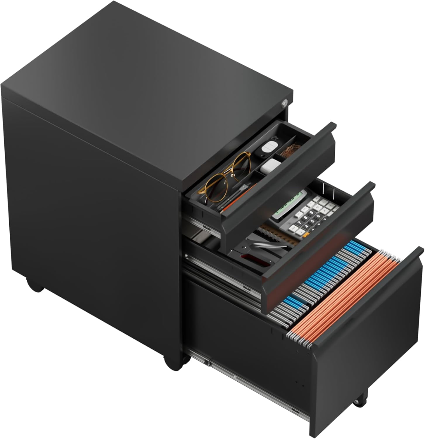 Locking File Cabinet 3 Drawers on Wheels Under Metal Filing Cabinets ...
