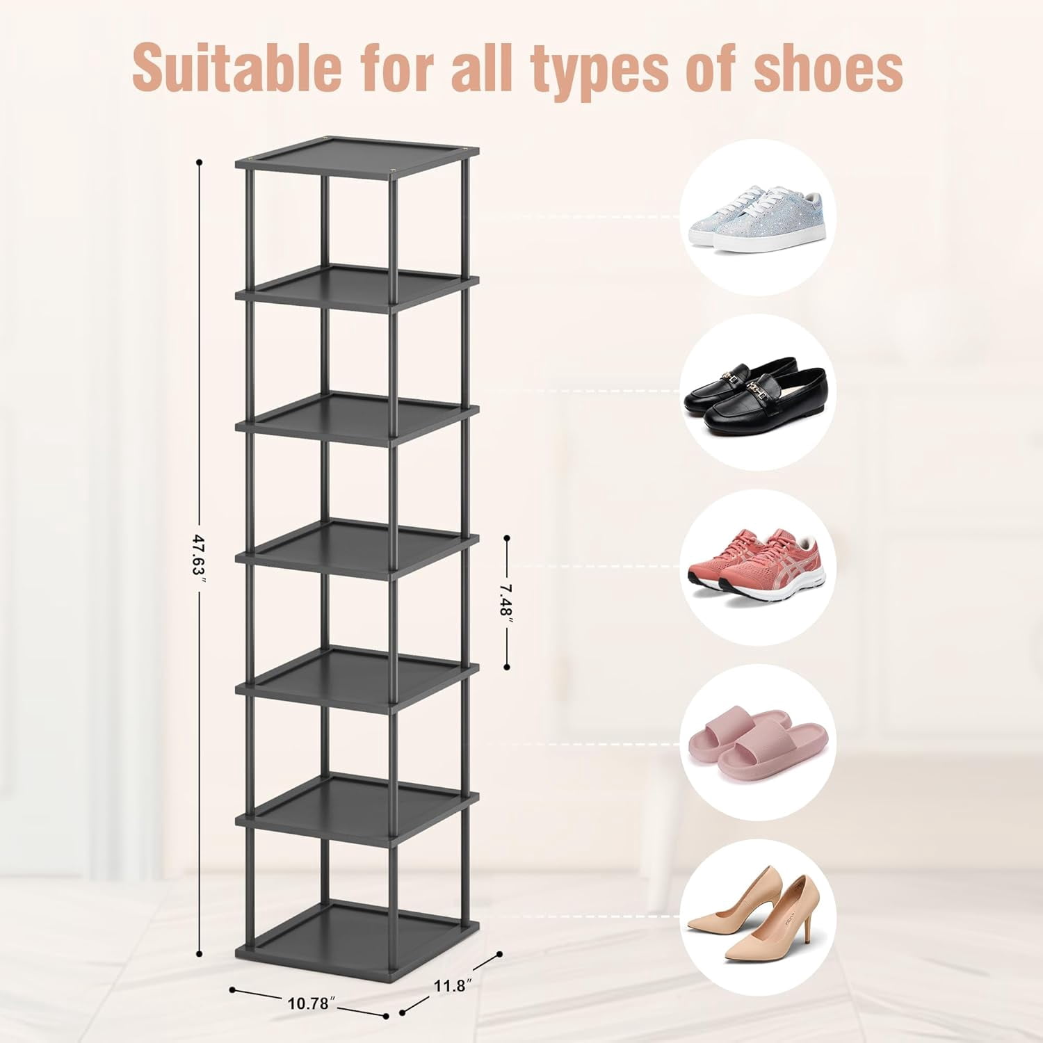 CVYIBOU Vertical Tall Shoe Rack For Entryway - Tall 7 Tier Free ...