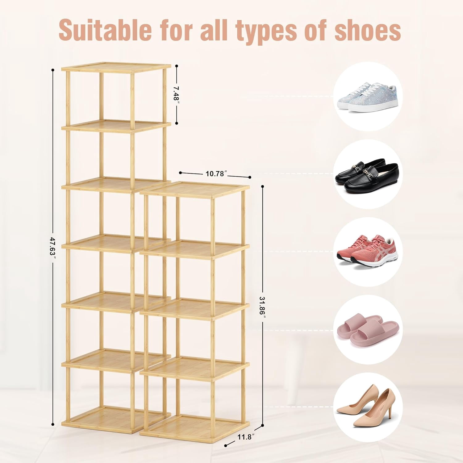 CVYIBOU Vertical Tall Shoe Rack For Entryway - Tall 7 Tier Free ...