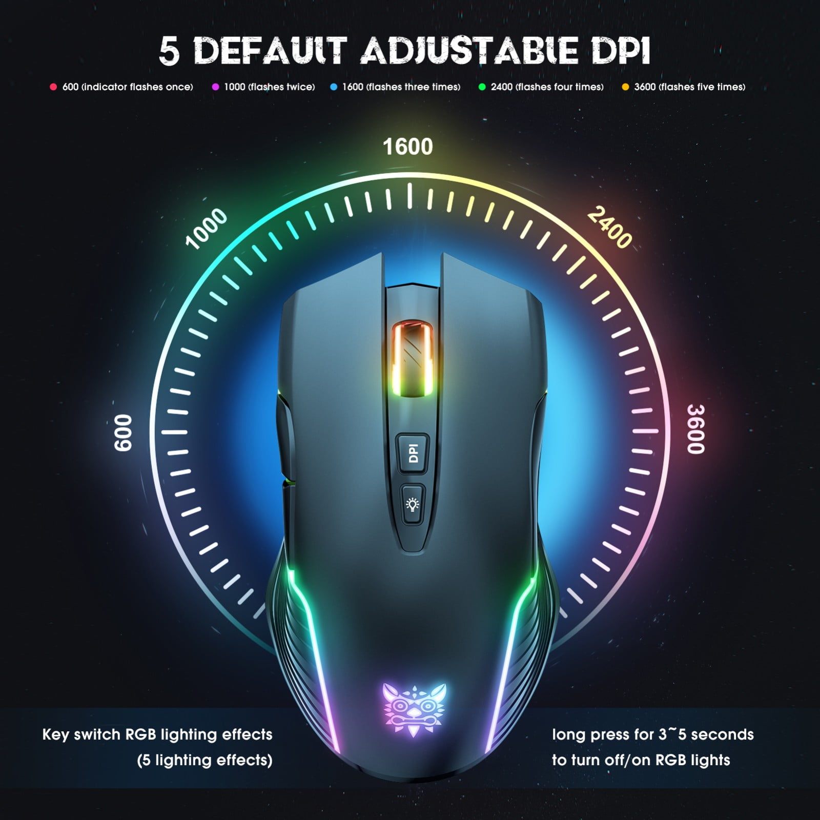CW905 RGB 5 Adjustable DPI Wireless Rechargeable Gaming Mouse ...