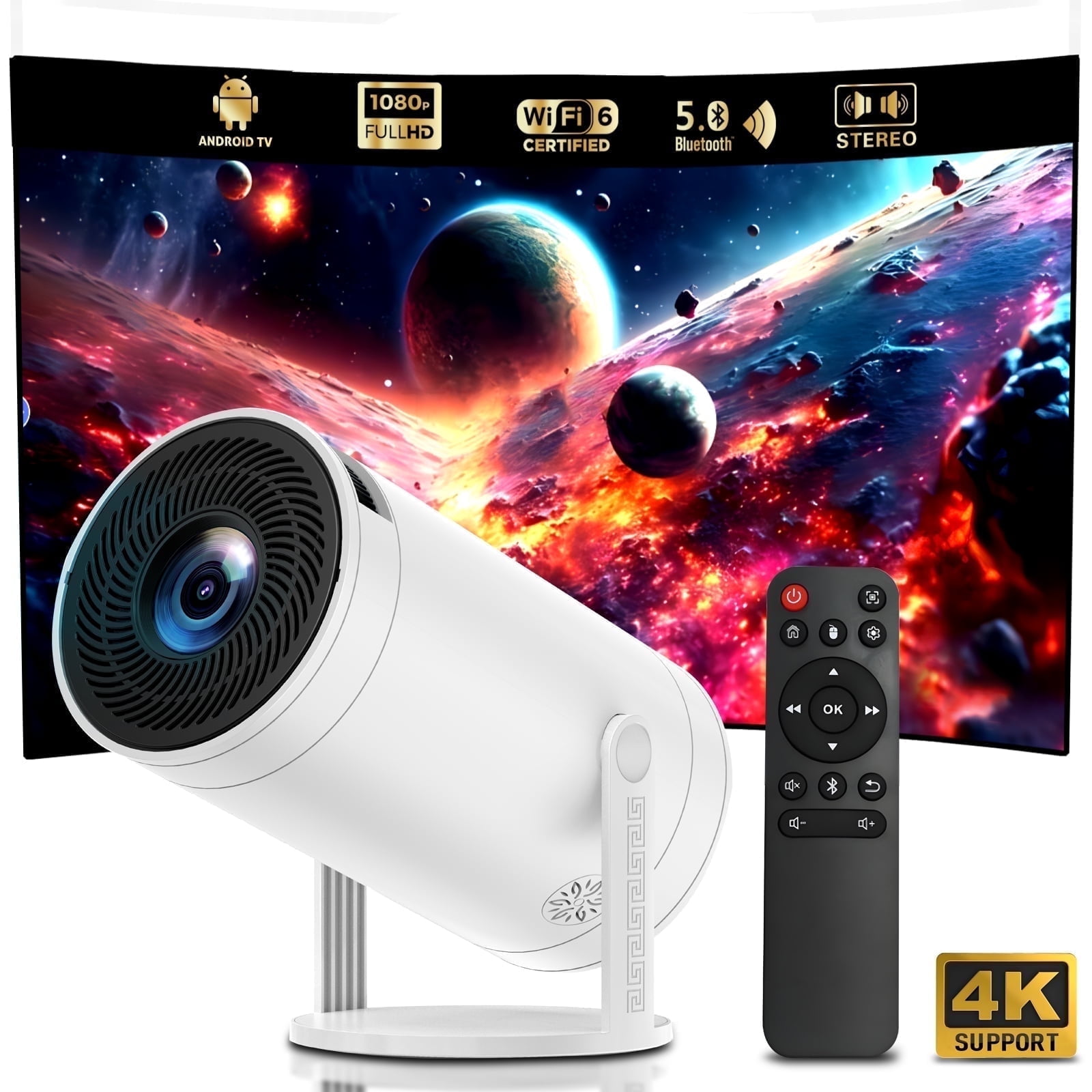2025 Upgraded Mini Portable Projector, 4K 1080P Support, WiFi6 BT5.0 ...