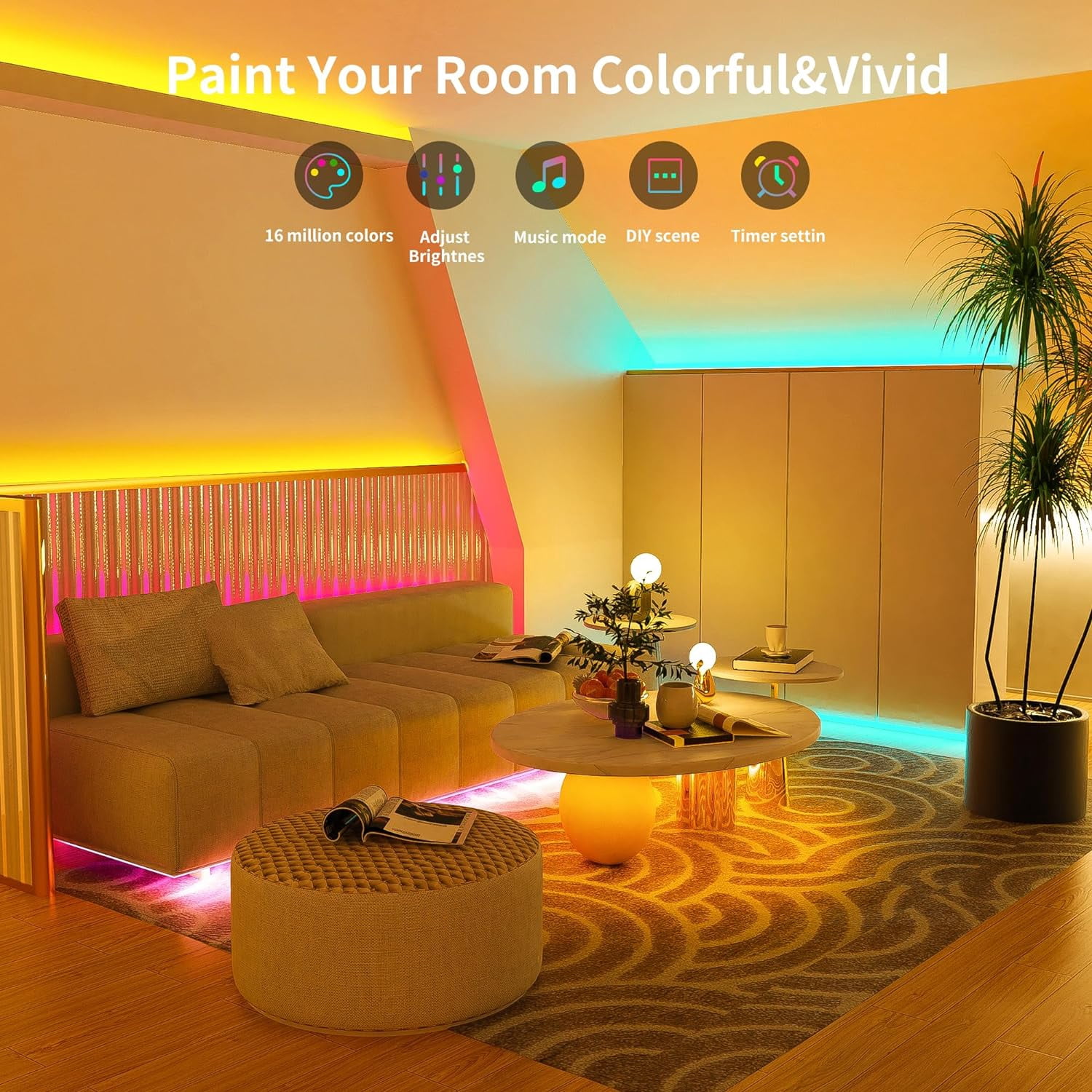 CWZYJQ-Led Lights for Bedroom 100ft (1 Rolls of 100ft) Music Sync Color ...