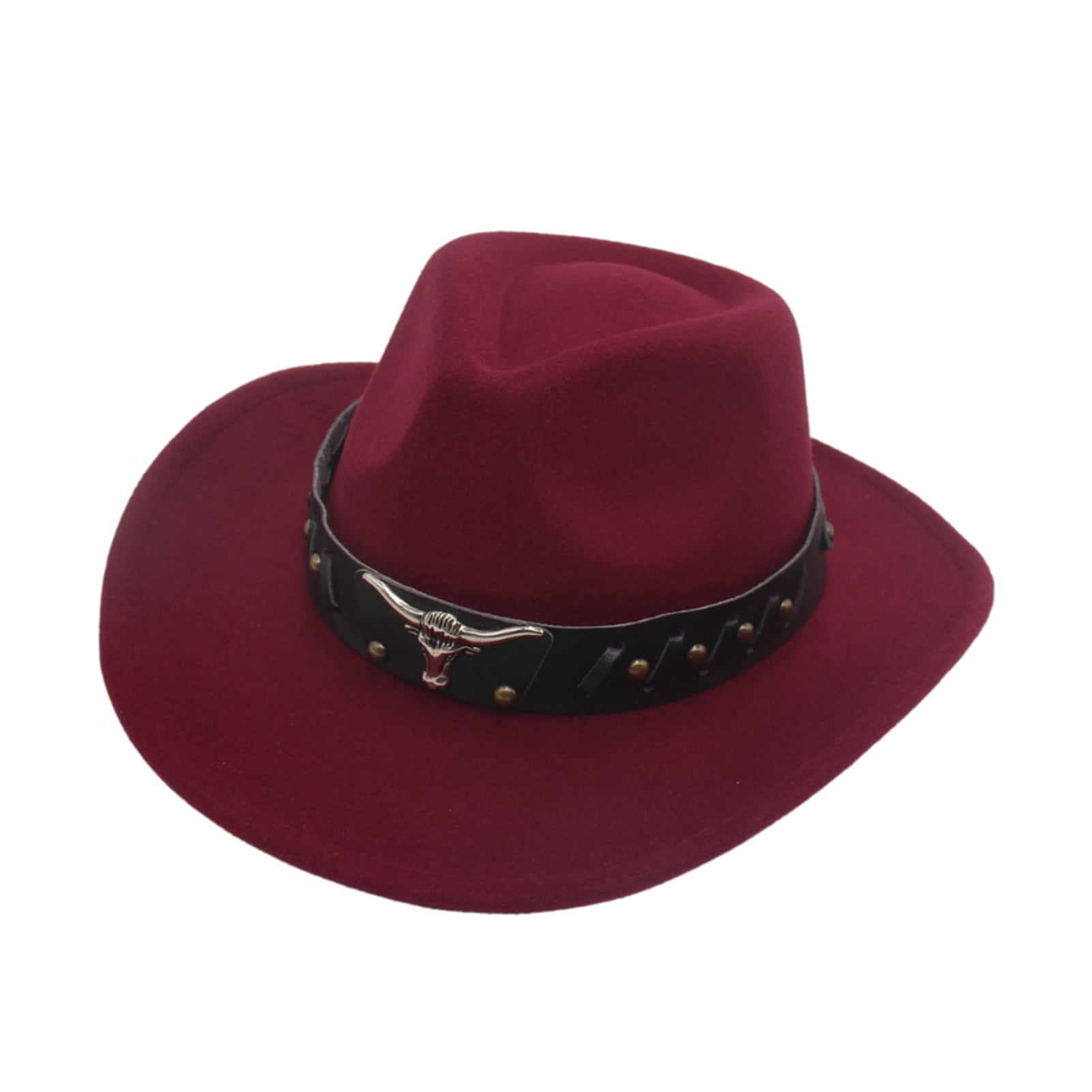 CXDa Fedora Hat Cow-head Decor Wide Brim Western Style Soft Touch Head ...