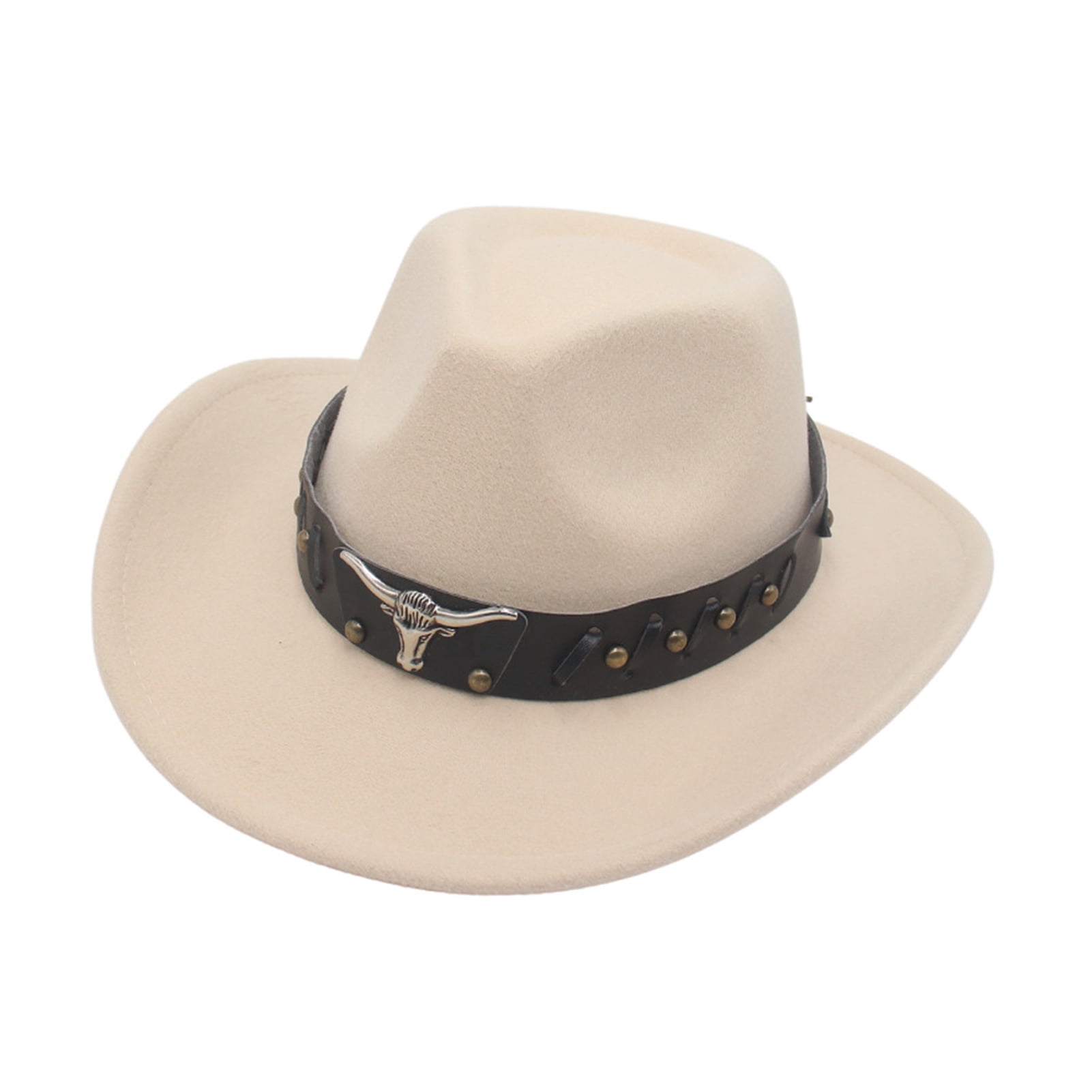 CXDa Fedora Hat Cow-head Decor Wide Brim Western Style Soft Touch Head ...
