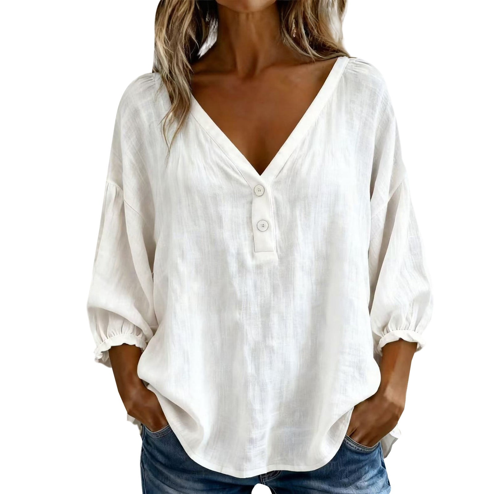 CXHEGBEJ 3/4 Sleeve Tops For Women Dressy Casual Blouses Trendy Button ...