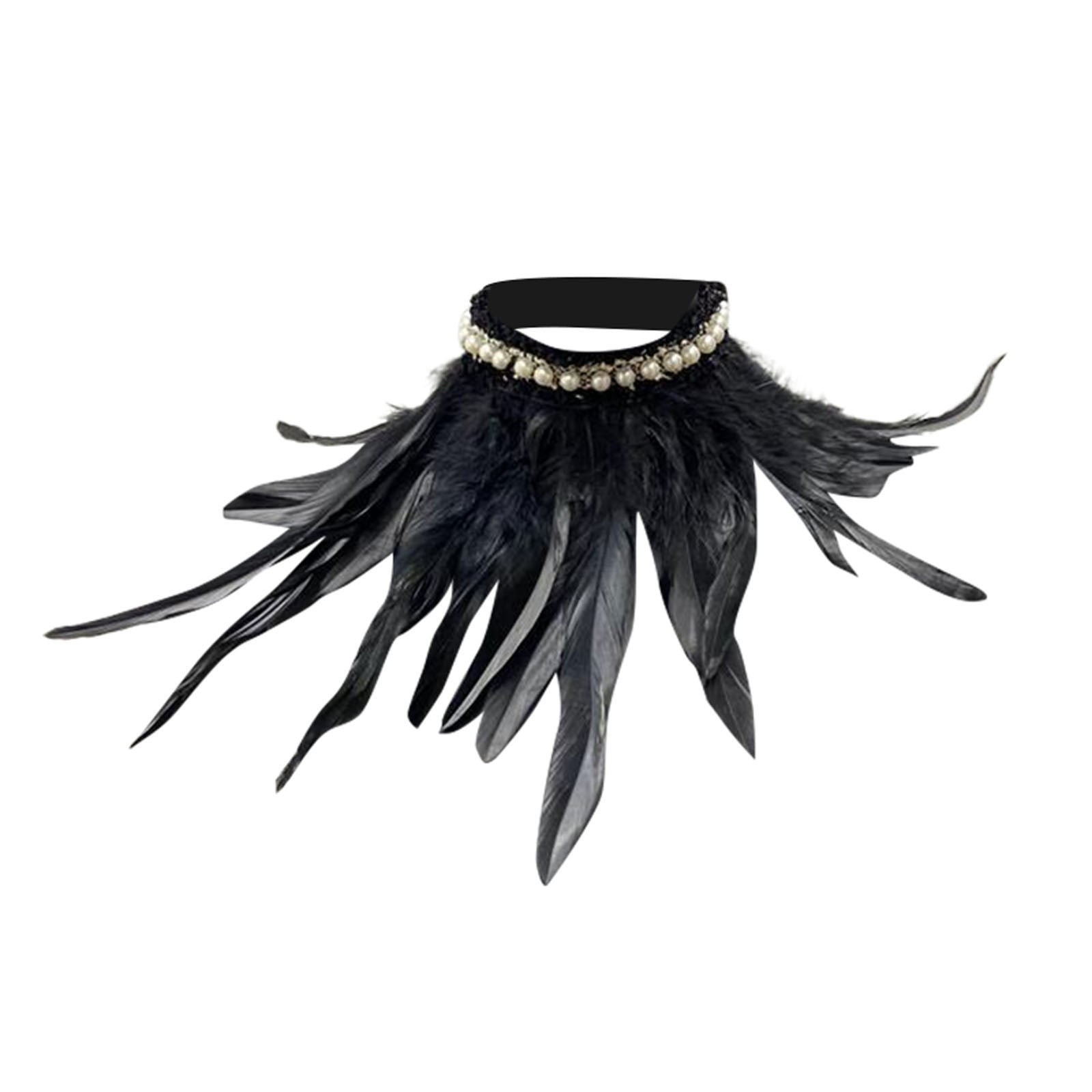 CXHEGBEJ Gothic Feather Choker Collar, Pearl Lace Scarf Necktie Neck ...