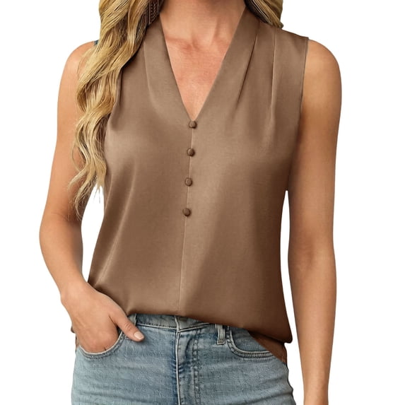CXHEGBEJ Silk Satin Tank Tops for Women Dressy Summer Sleeveless Work ...