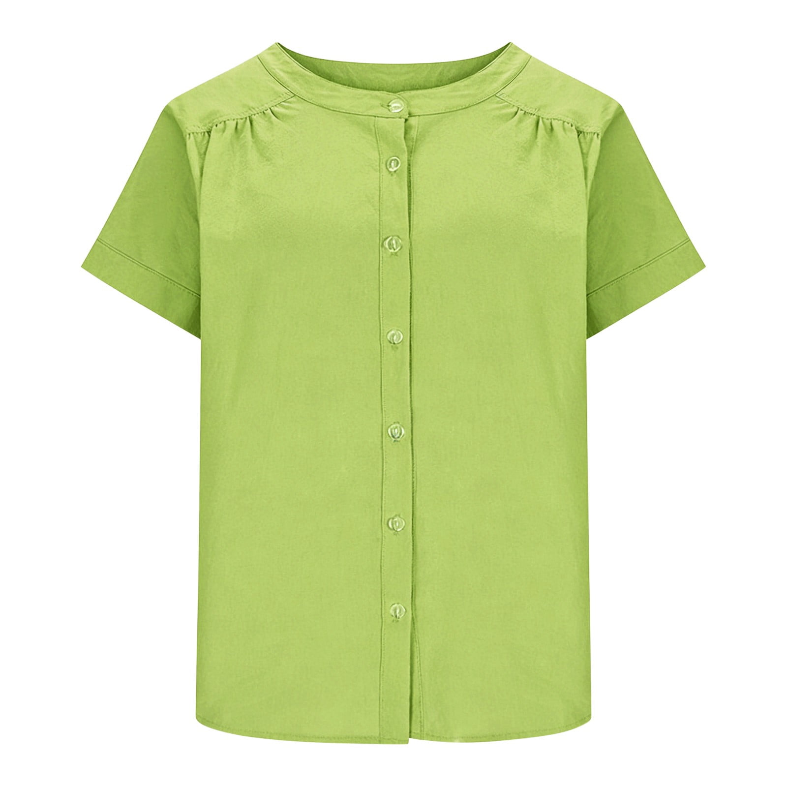 CXHEGBEJ Women's Cotton Linen Blended Button Down Crew Neck Shirt ...