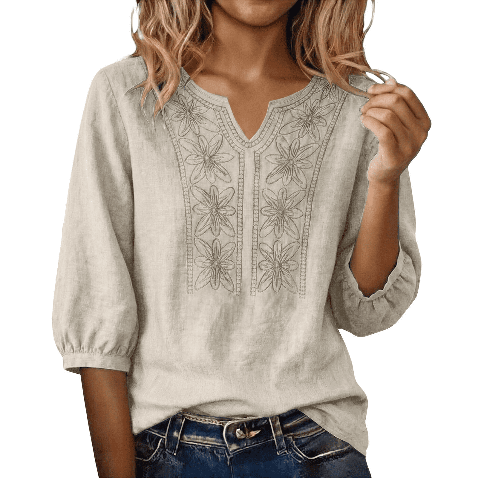 CXHEGBEJ Womens Cotton Linen Genuine Embroidery Casual Breathable Skin ...