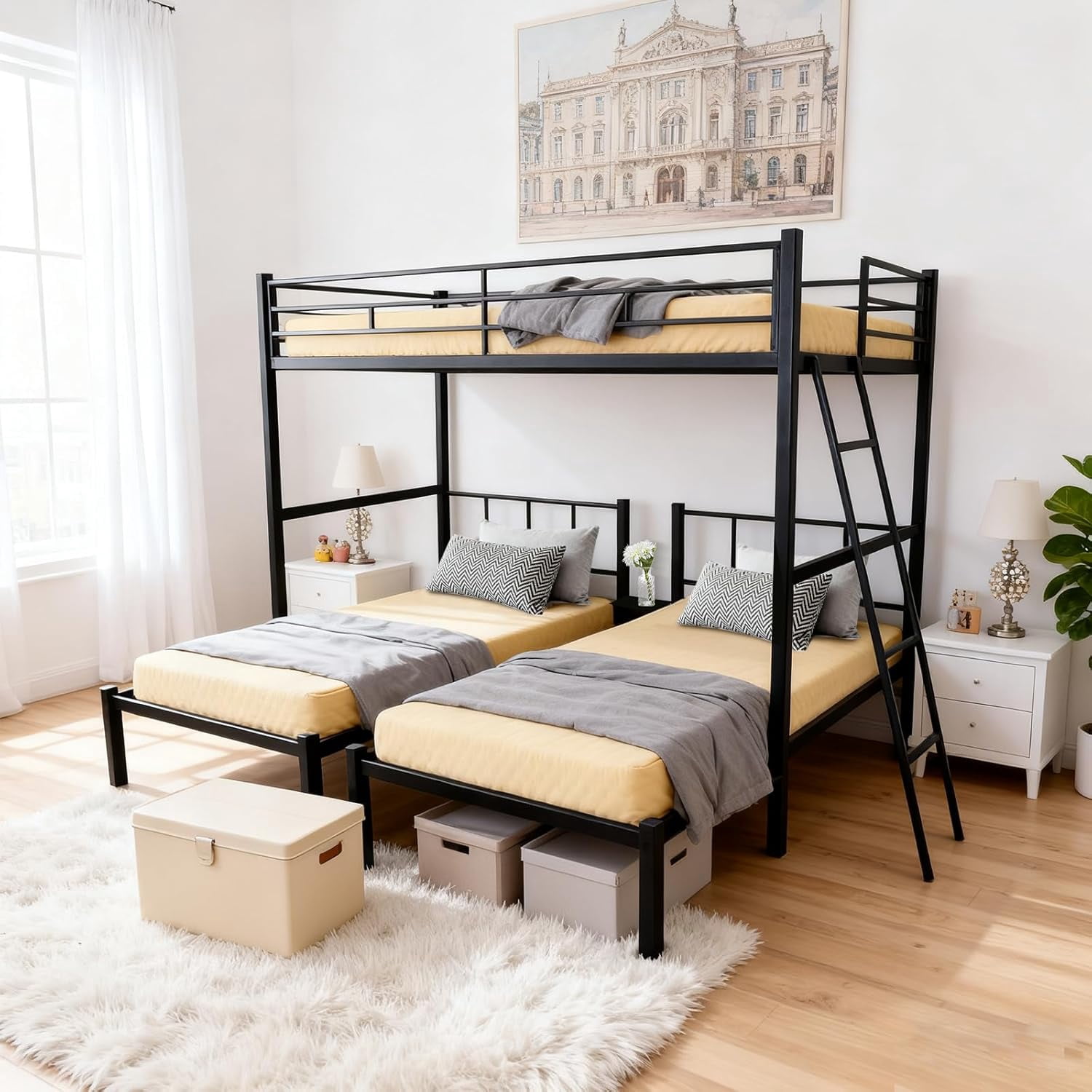 CXRCY Heavy Duty Triple Bunk Bed, Twin Over Twin Over Twin with ...