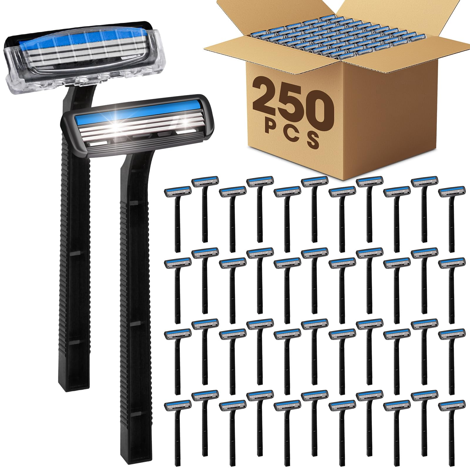CXYARY 250 Pcs 3 Blade Disposable Razors With Clear Safety Cap, Shaving ...