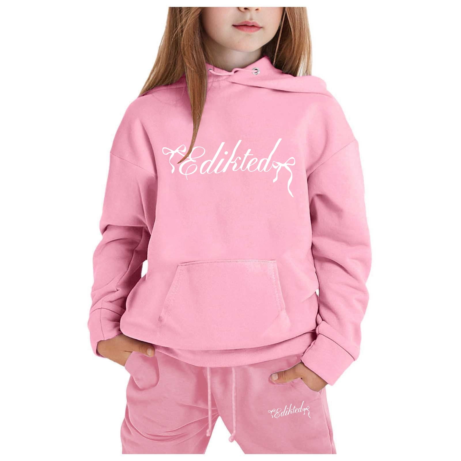 CXYYY Girls Casual Hoodie Outfit Set Adorable Bow Print Design ...