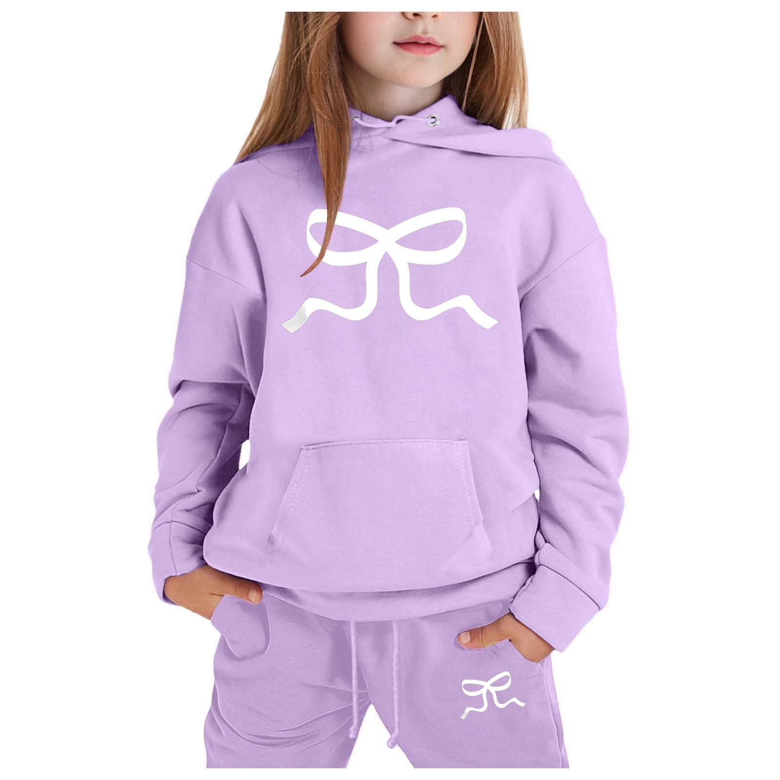 CXYYY Girls Casual Hoodie Outfit Set With Adorable Bow Print Design For ...
