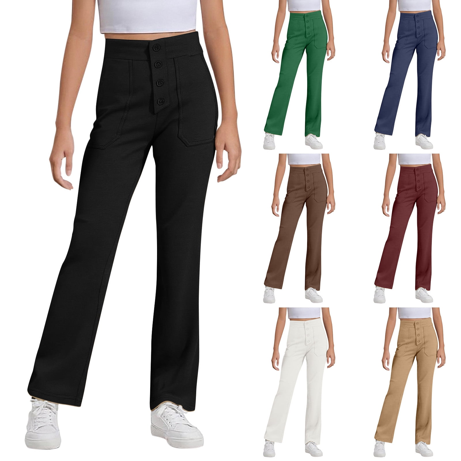 CXYYY Girls Uniform Pants School Flared Trousers Straight Leg Cargo ...
